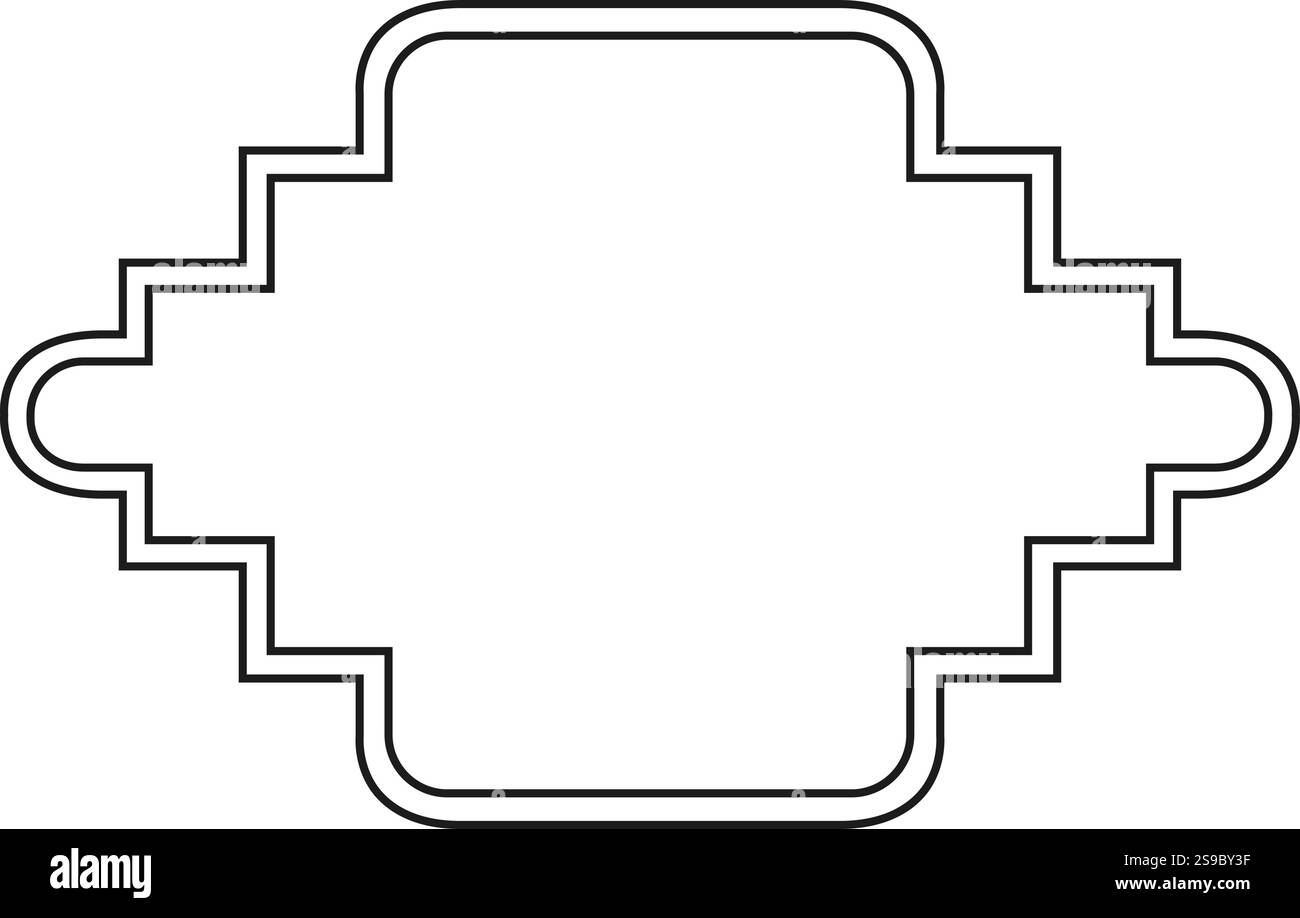 Black geometric frame with rounded corners and stepped edges creating a ...