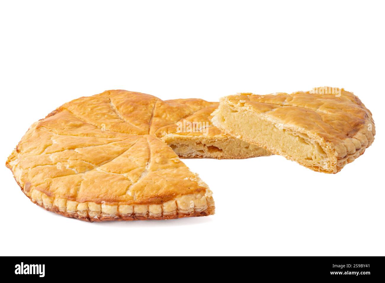 Paris, France - 01 24 2025: A homemade frangipani king cake with a ...