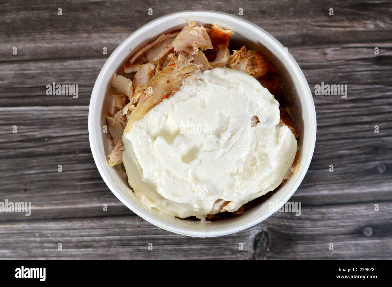 Chicken shawarma shake, made of pieces of chicken shawerma with tomeya ...