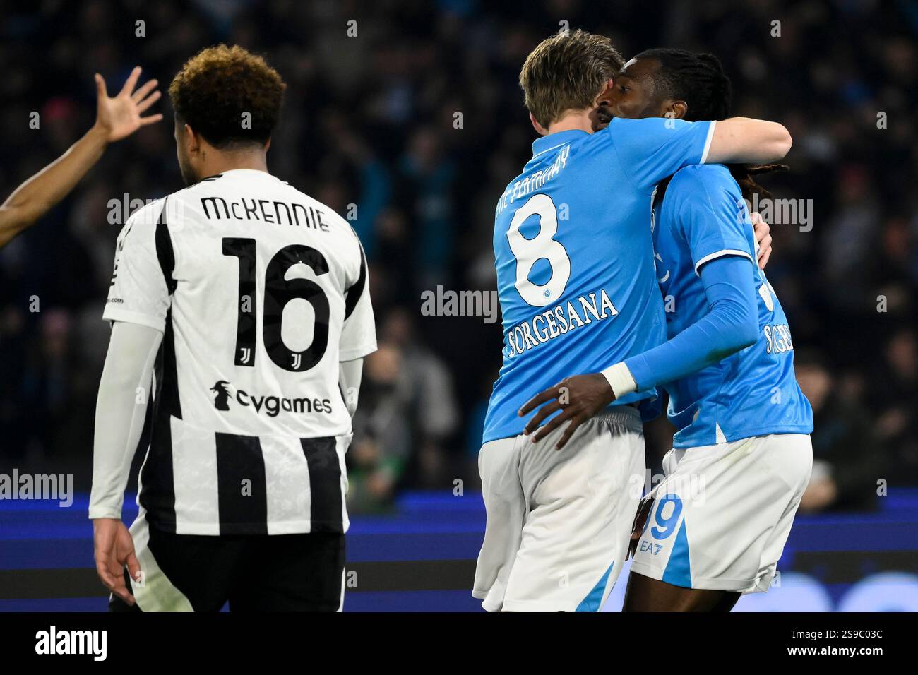 Andre-Frank Anguissa of SSC Napoli (r) celebrates with Scott McTominay ...