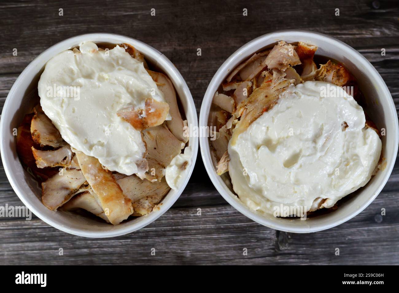 Chicken shawarma shake, made of pieces of chicken shawerma with tomeya ...