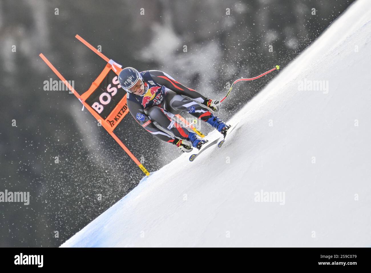KITZBUEHEL , AUSTRIA - JANUARY 25: Marco Pfiffner of Lichtenstein ...
