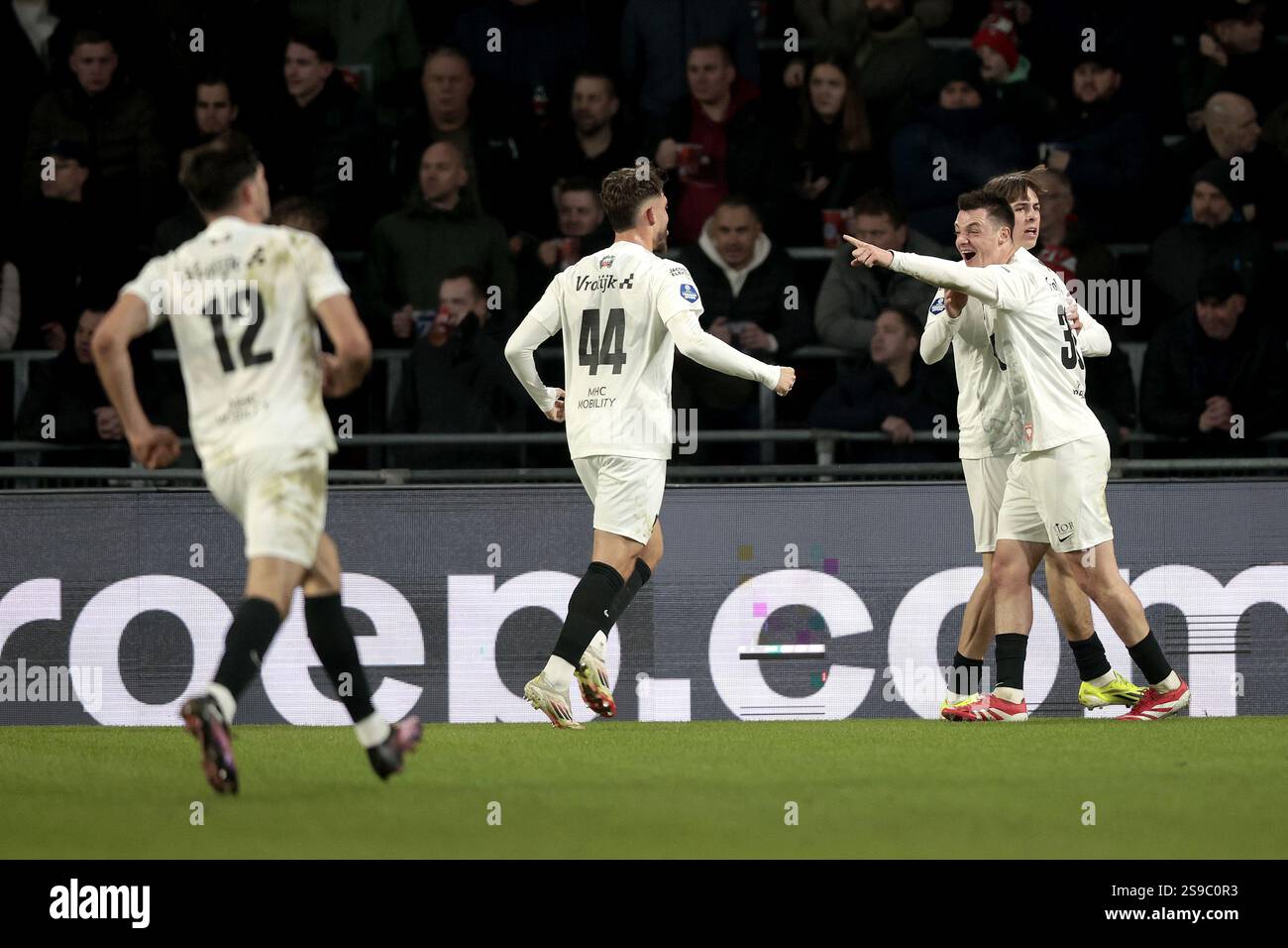 EINDHOVEN - Leo Sauer of NAC Breda celebrates the 0-1 during the Dutch ...