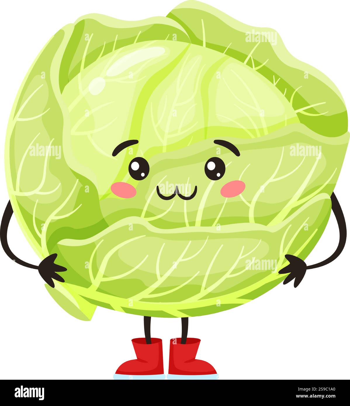Green cabbage cartoon character with big kind eyes and a sweet smile ...