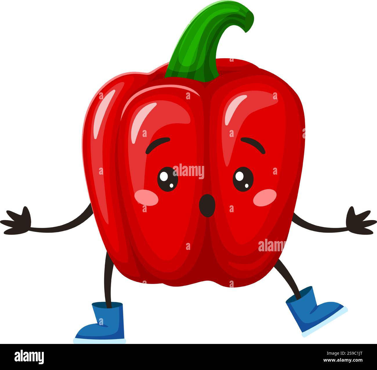 Cartoon illustration of a surprised red bell pepper wearing blue boots ...