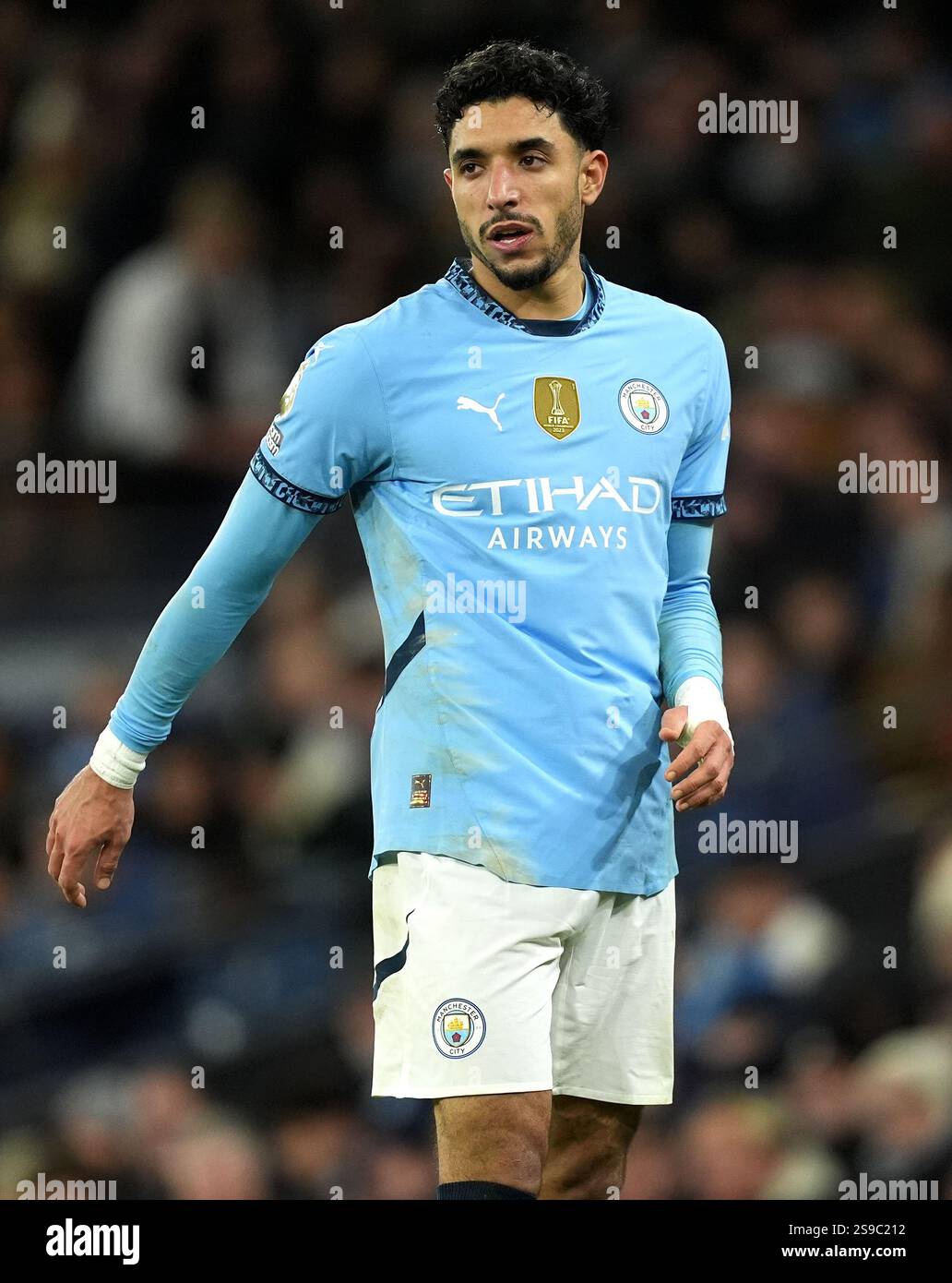 Manchester City's Omar Marmoush during the Premier League match at the Etihad Stadium ...