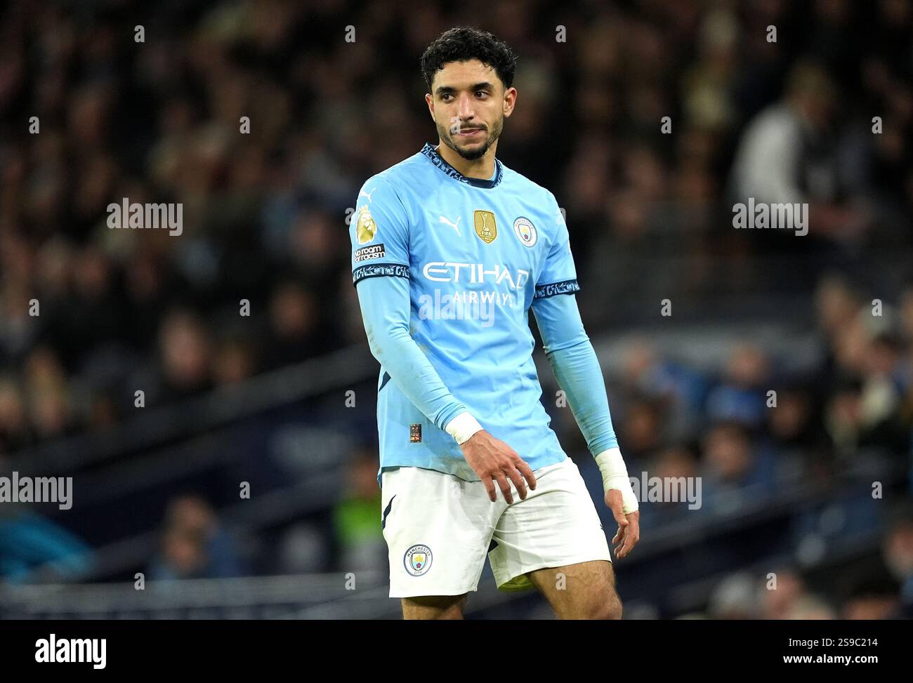 Manchester City's Omar Marmoush during the Premier League match at the Etihad Stadium ...