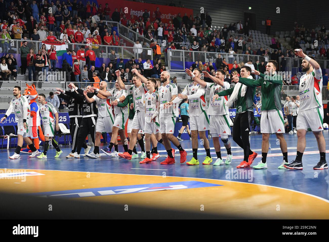 Players of Hungary celebrate after the 2025 IHF Men's Handball World ...