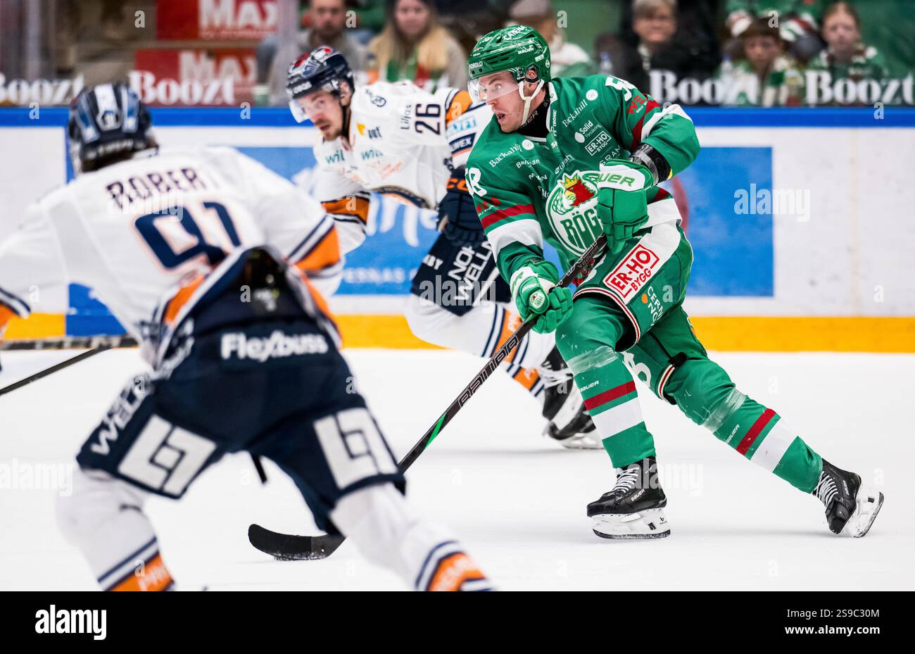 250125 Rögles Filip Johansson under ishockeymatchen i SHL mellan Rögle ...