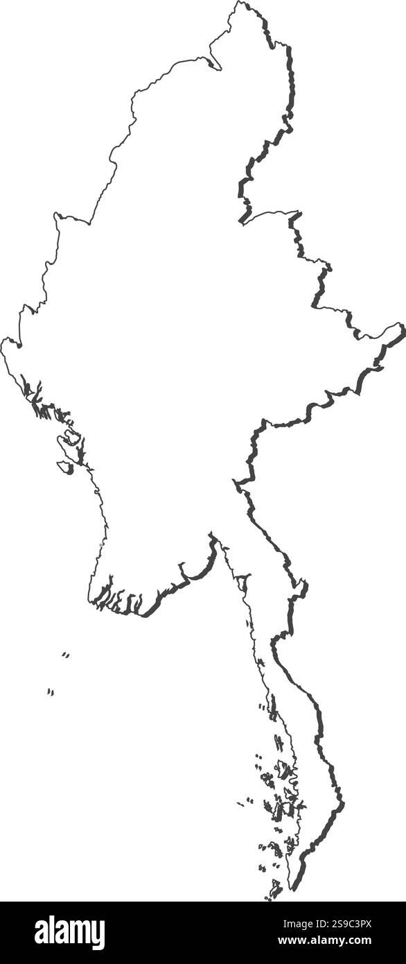 Map of Myanmar, contous as a black line Stock Vector Image & Art - Alamy