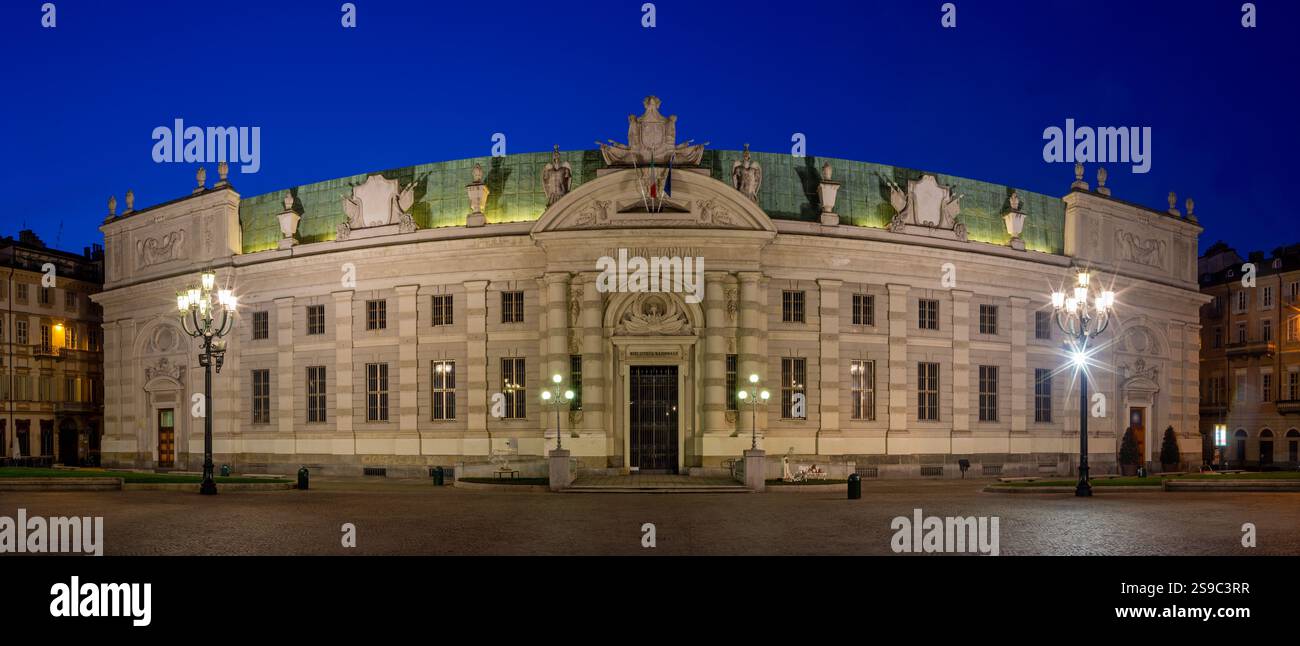 Turin - The building of National Library at dusk Stock Photo - Alamy