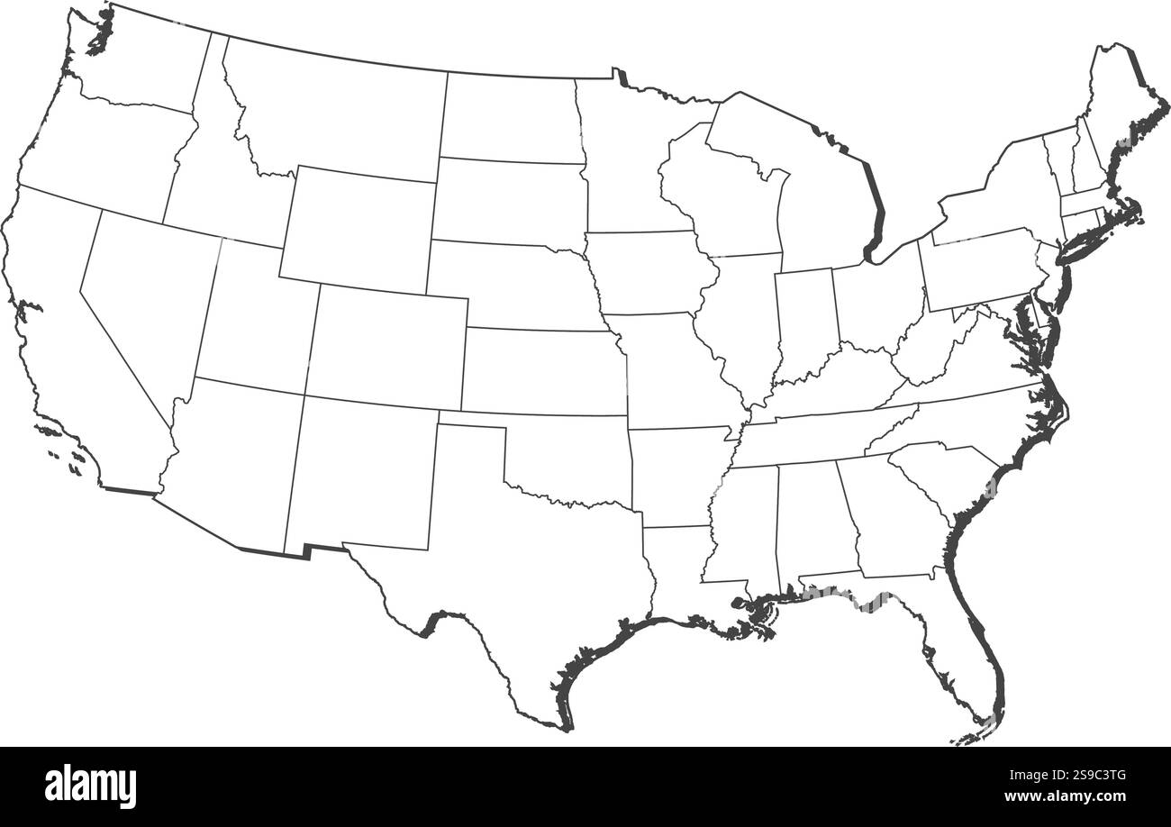 Map of United States, contous as a black line Stock Vector Image & Art ...