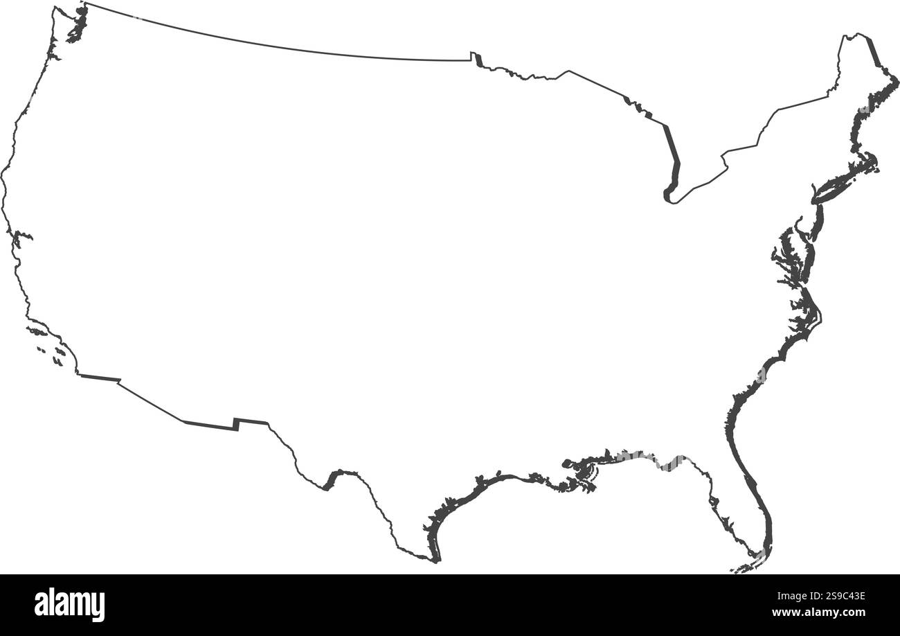 Map of United States, contous as a black line Stock Vector Image & Art ...