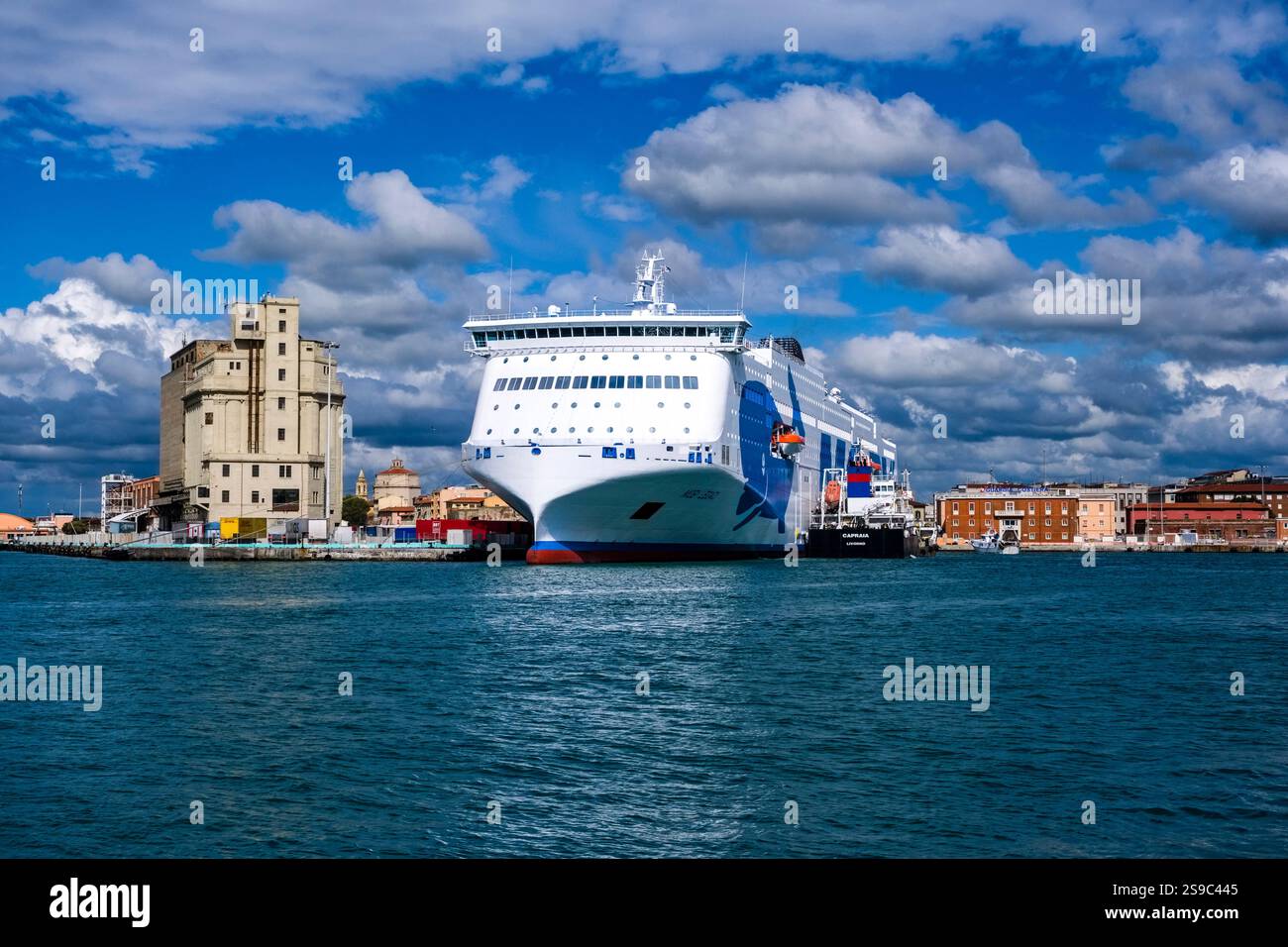 The ferry boat Moby Legacy of Moby Lines at anchor in the harbour of ...