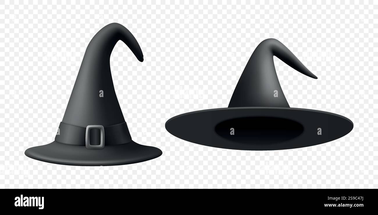 Vector 3d Realistic Witch Hats Illustration. Black Witch Hat for ...