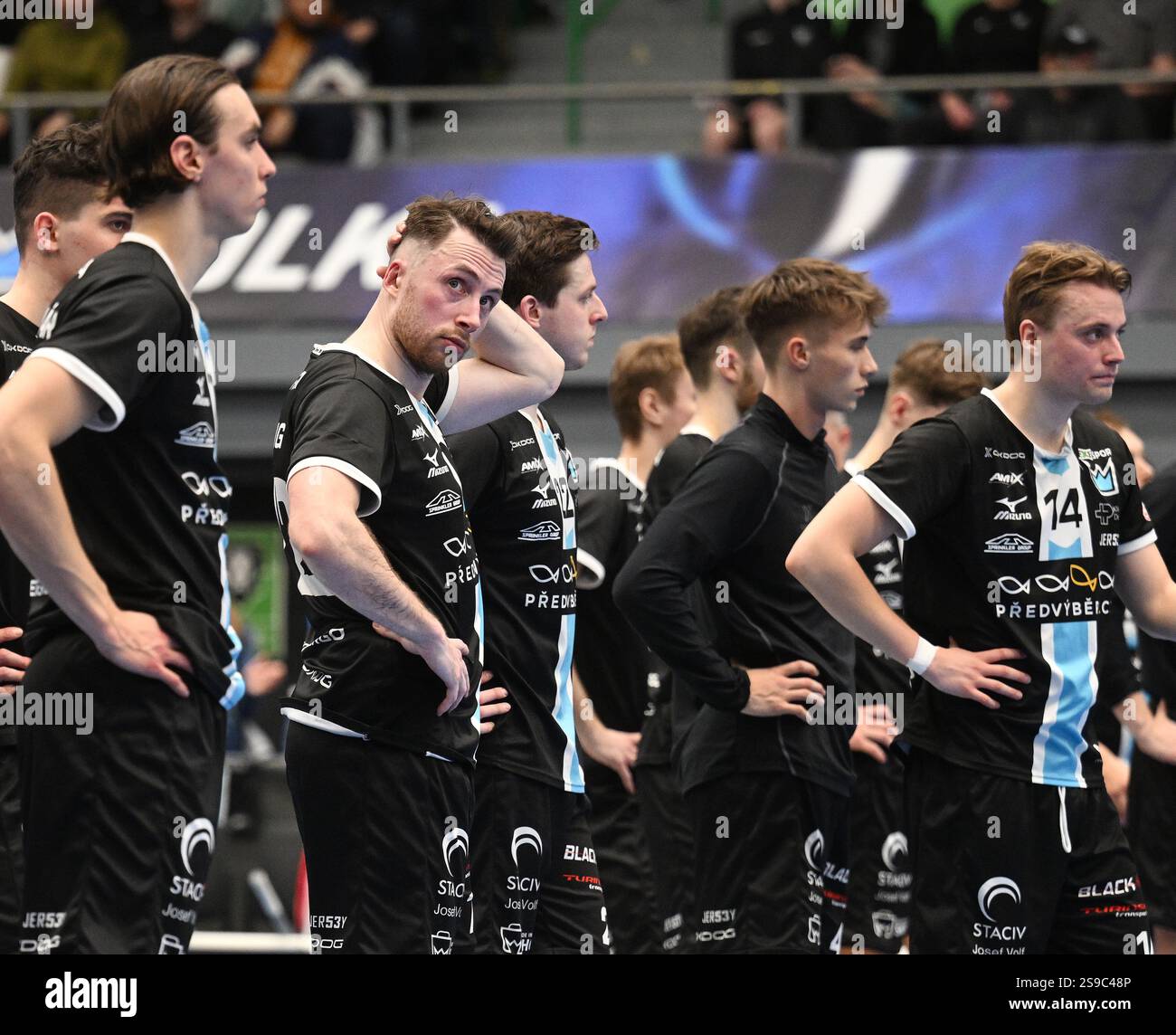 Players of Florbal Mlada Boleslav after they lost the Men's floorball ...
