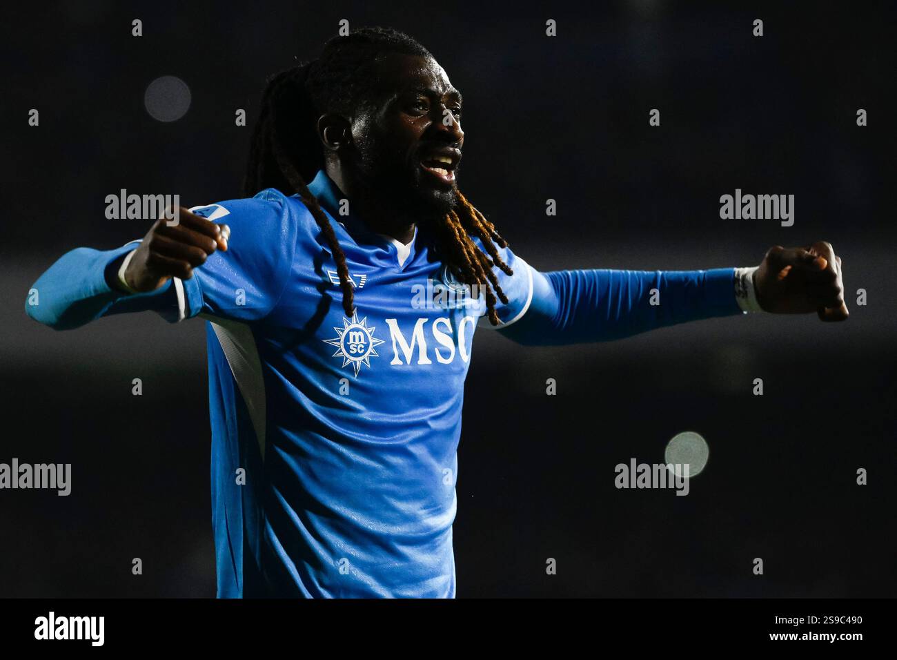 Andre-Frank Anguissa of SSC Napoli celebrates at the end of the Serie A ...