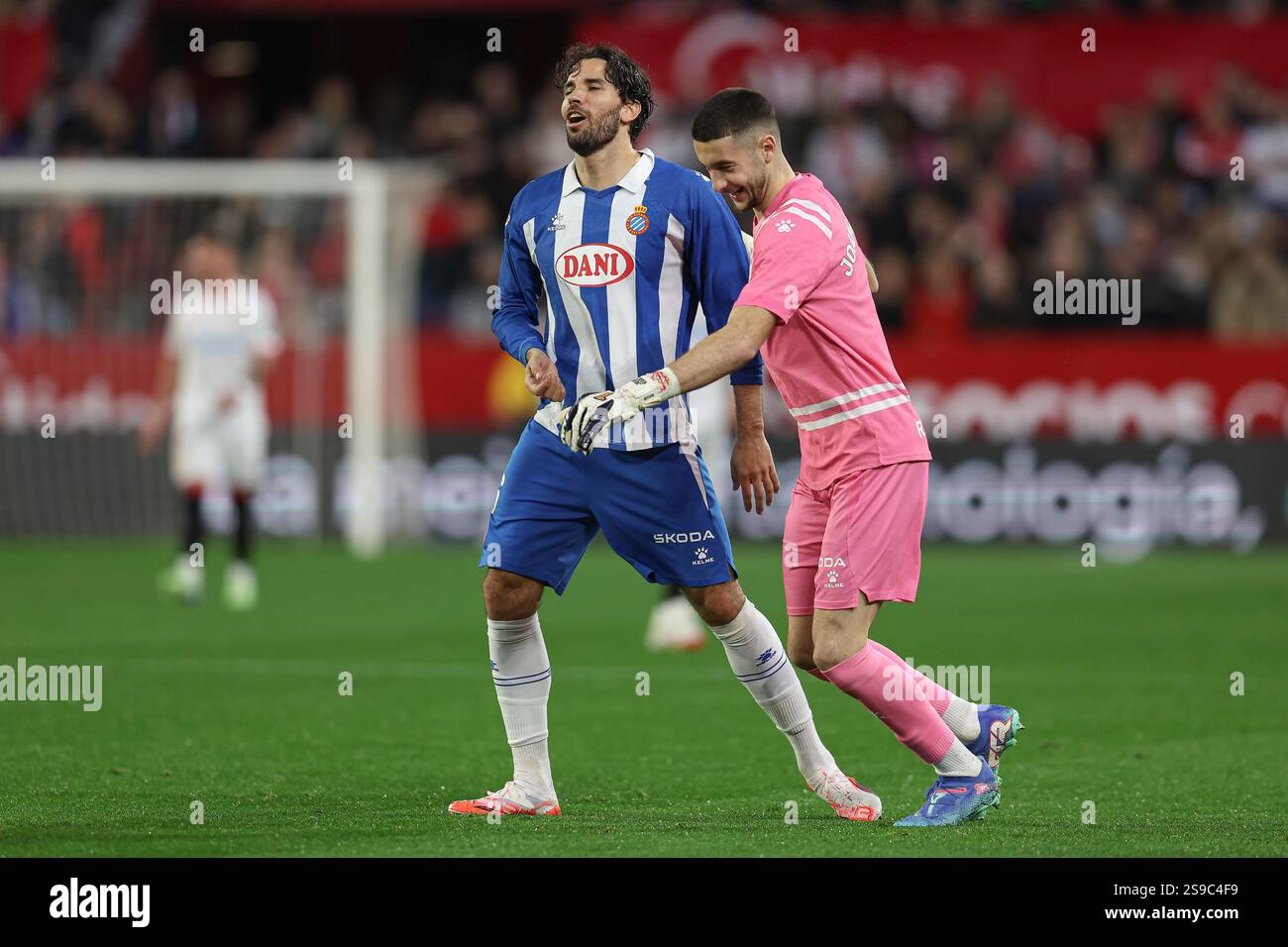 Joan Garcia and Leandro Cabrera of Espanyol celebrating the 0-1 during ...