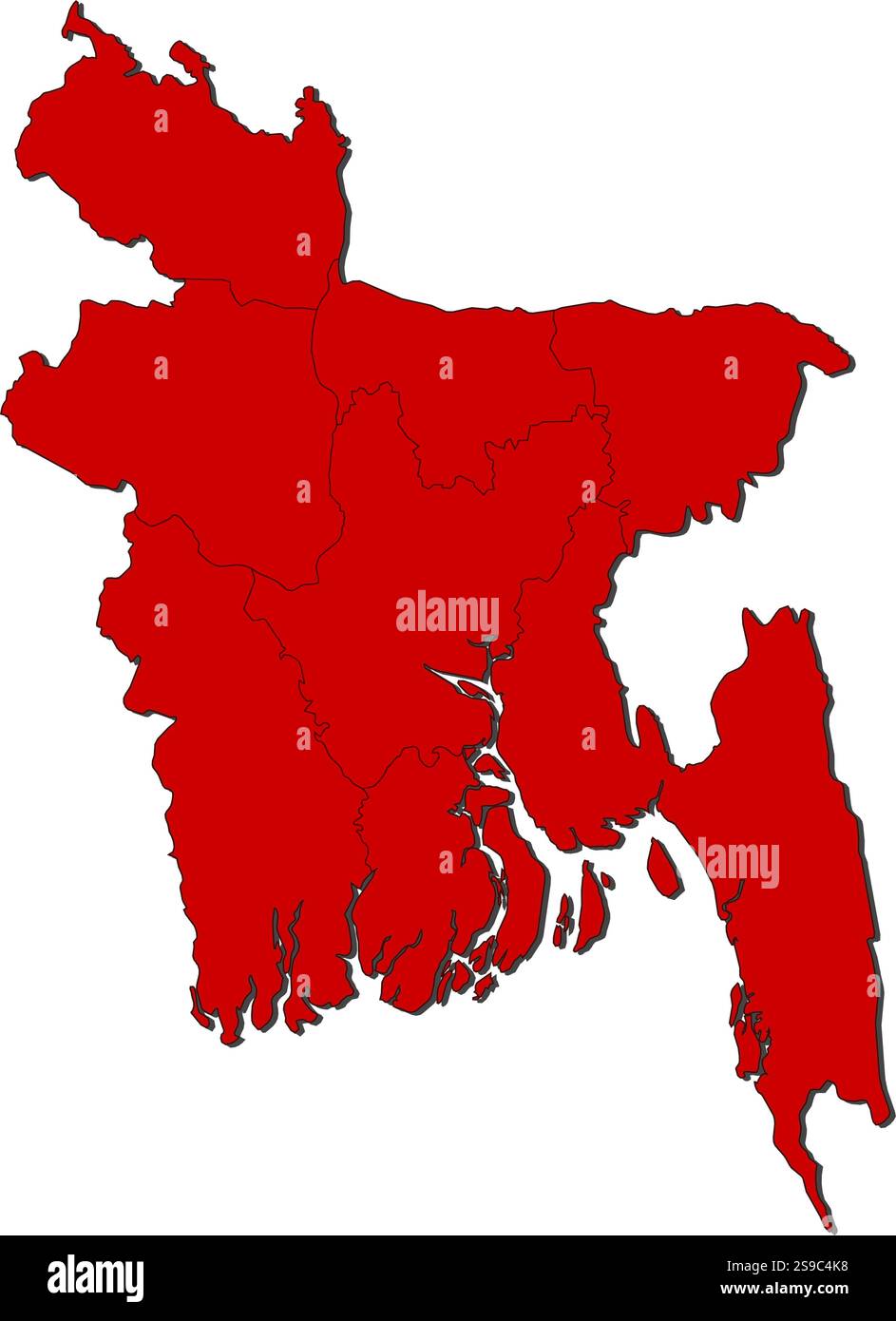 Map of Bangladesh with the provinces, colored in red Stock Vector Image ...