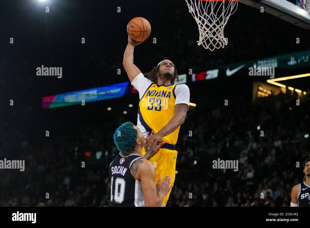 Indiana Pacers center Myles Turner (33) goes up for a dunk over San ...