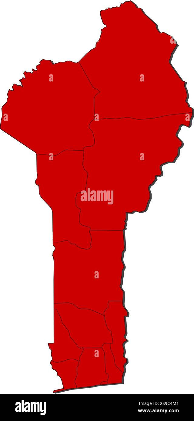 Map of Benin with the provinces, colored in red Stock Vector Image ...
