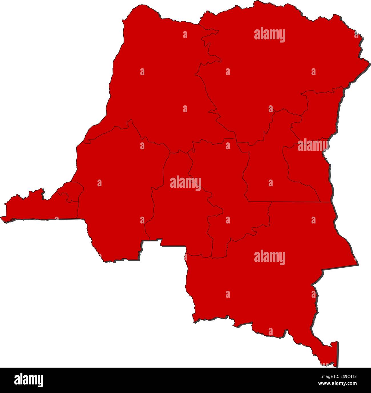 Map of Democratic Republic of the Congo with the provinces, colored in ...