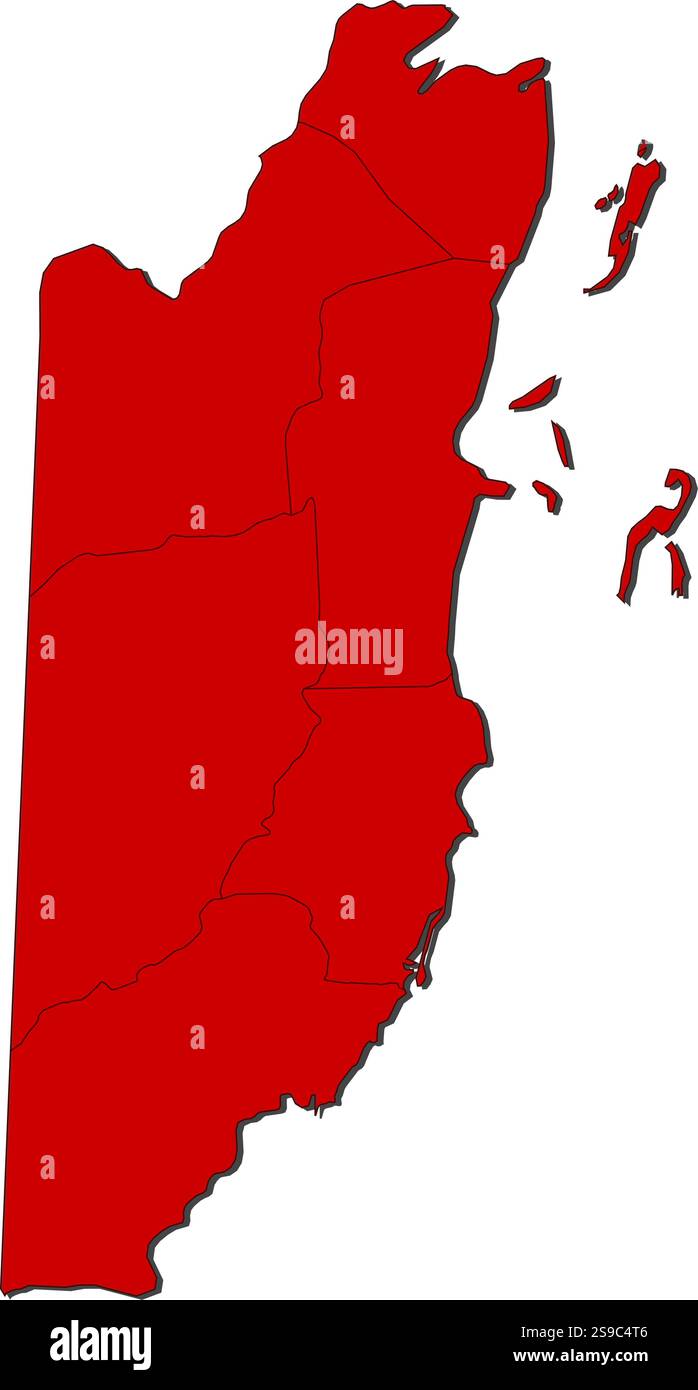 Map of Belize with the provinces, colored in red Stock Vector Image ...