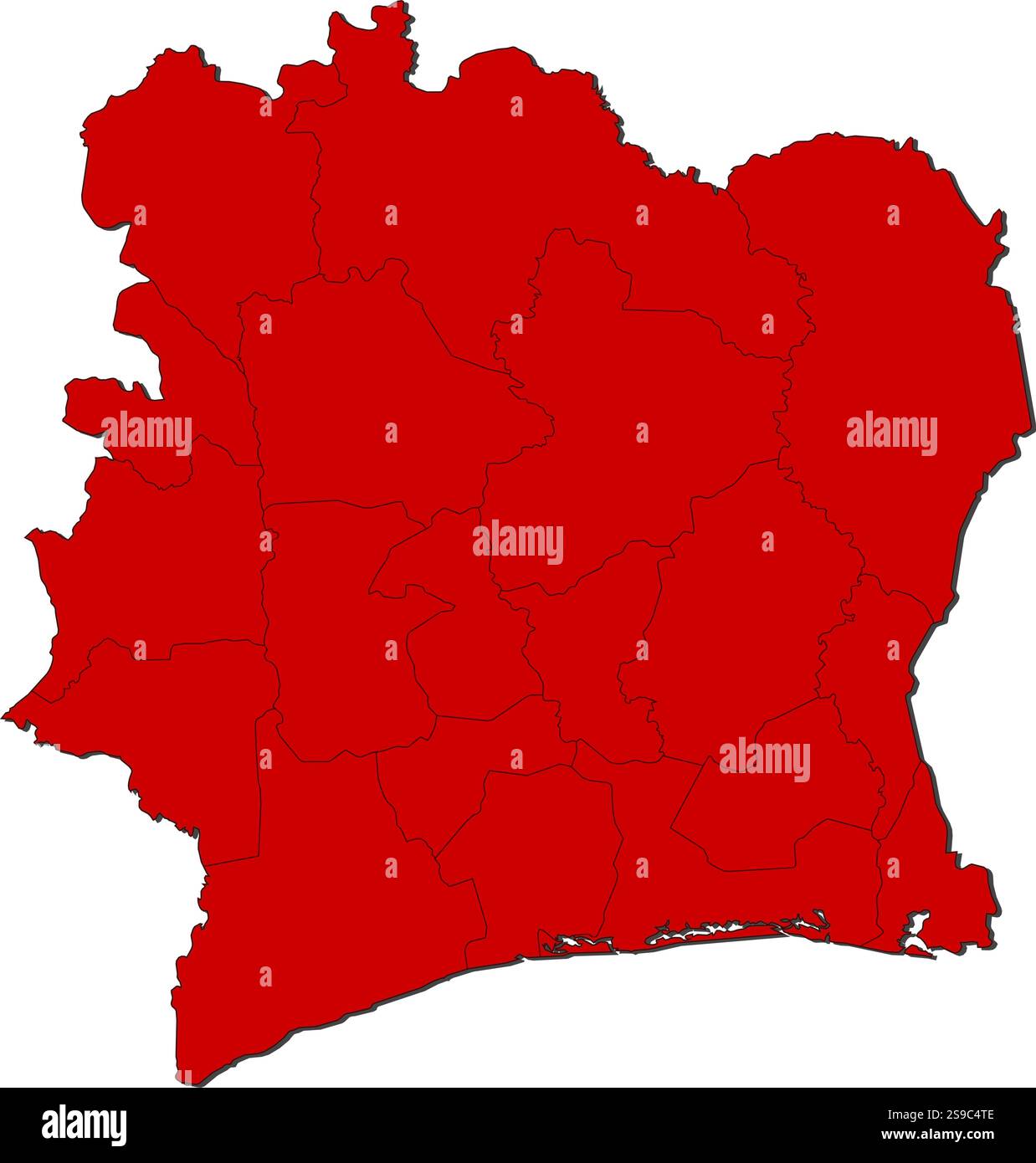 Map of Ivory Coast with the provinces, colored in red Stock Vector ...