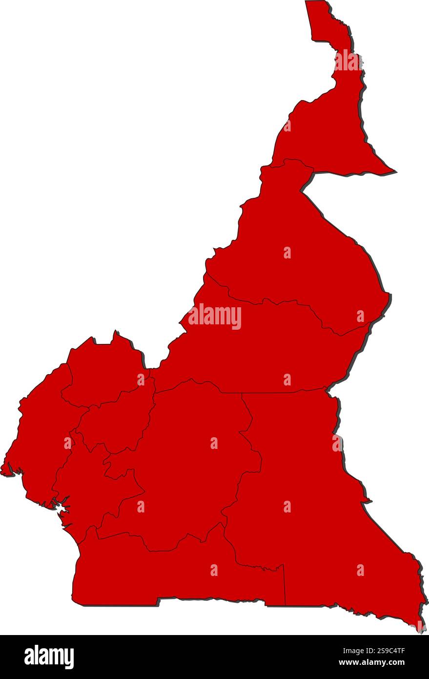 Map of Cameroon with the provinces, colored in red Stock Vector Image ...