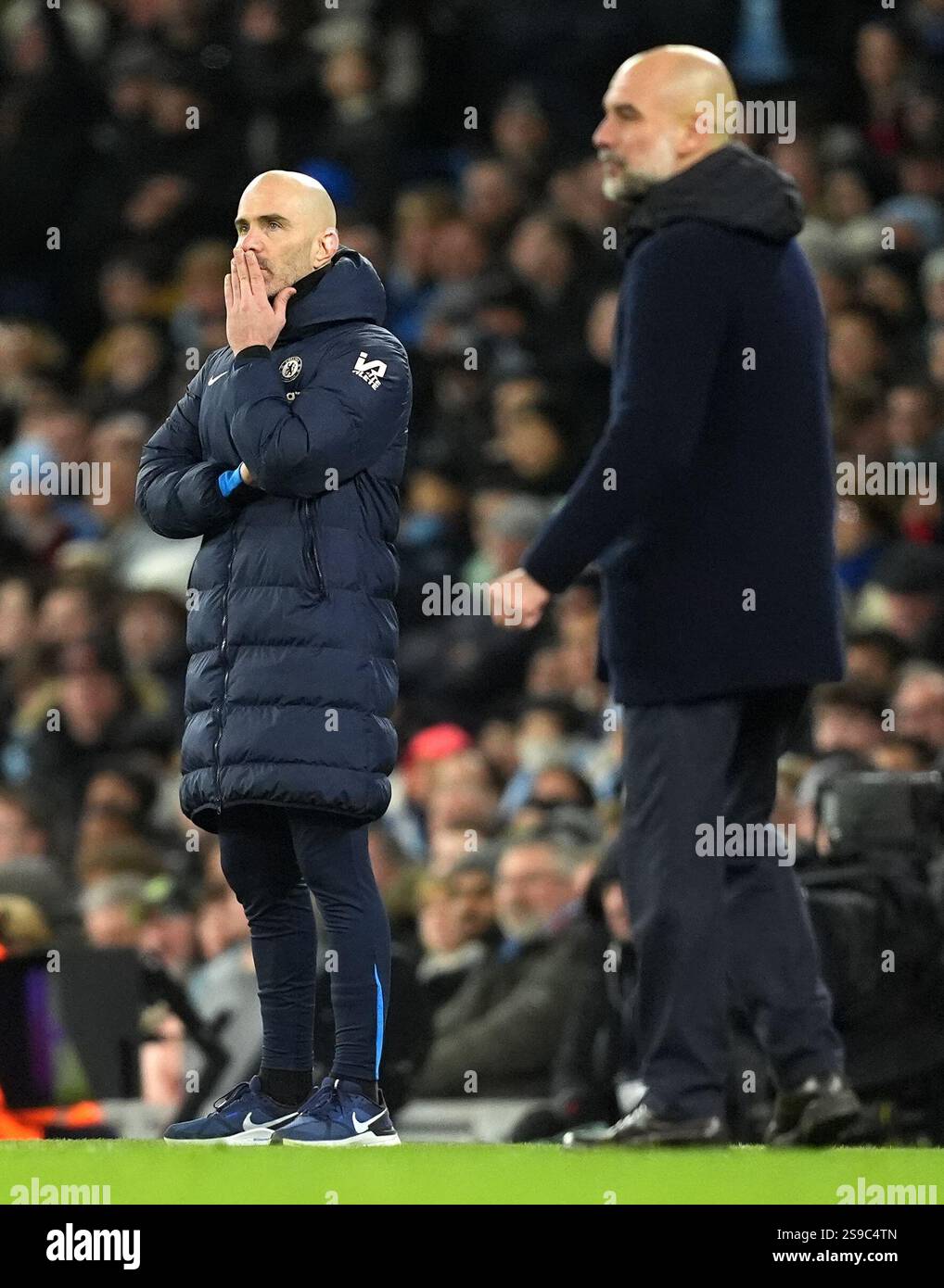 Chelsea manager Enzo Maresca (left) and Manchester City manager Pep ...