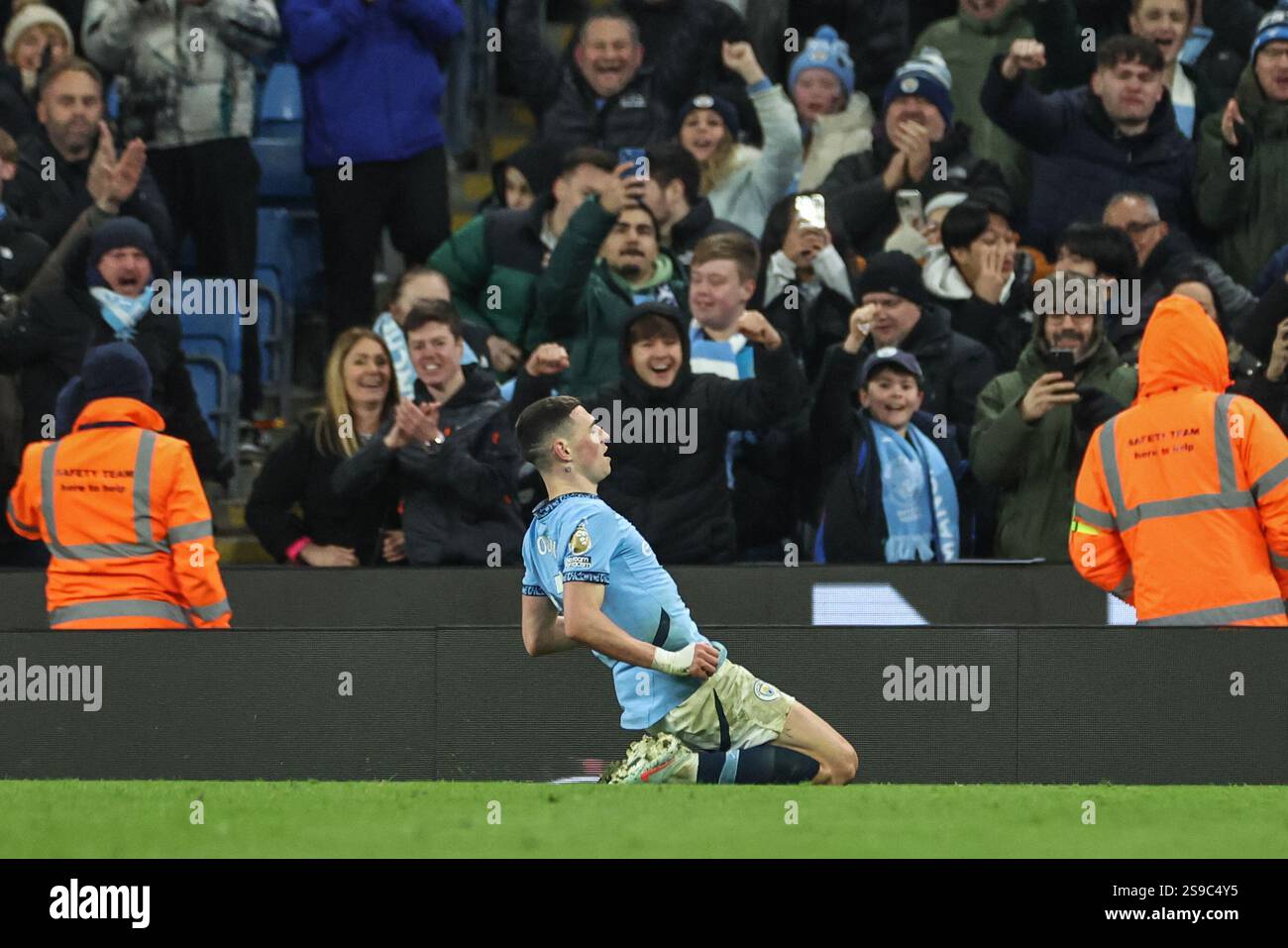 Phil Foden of Manchester City celebrates his goal to make it 3-1 during ...