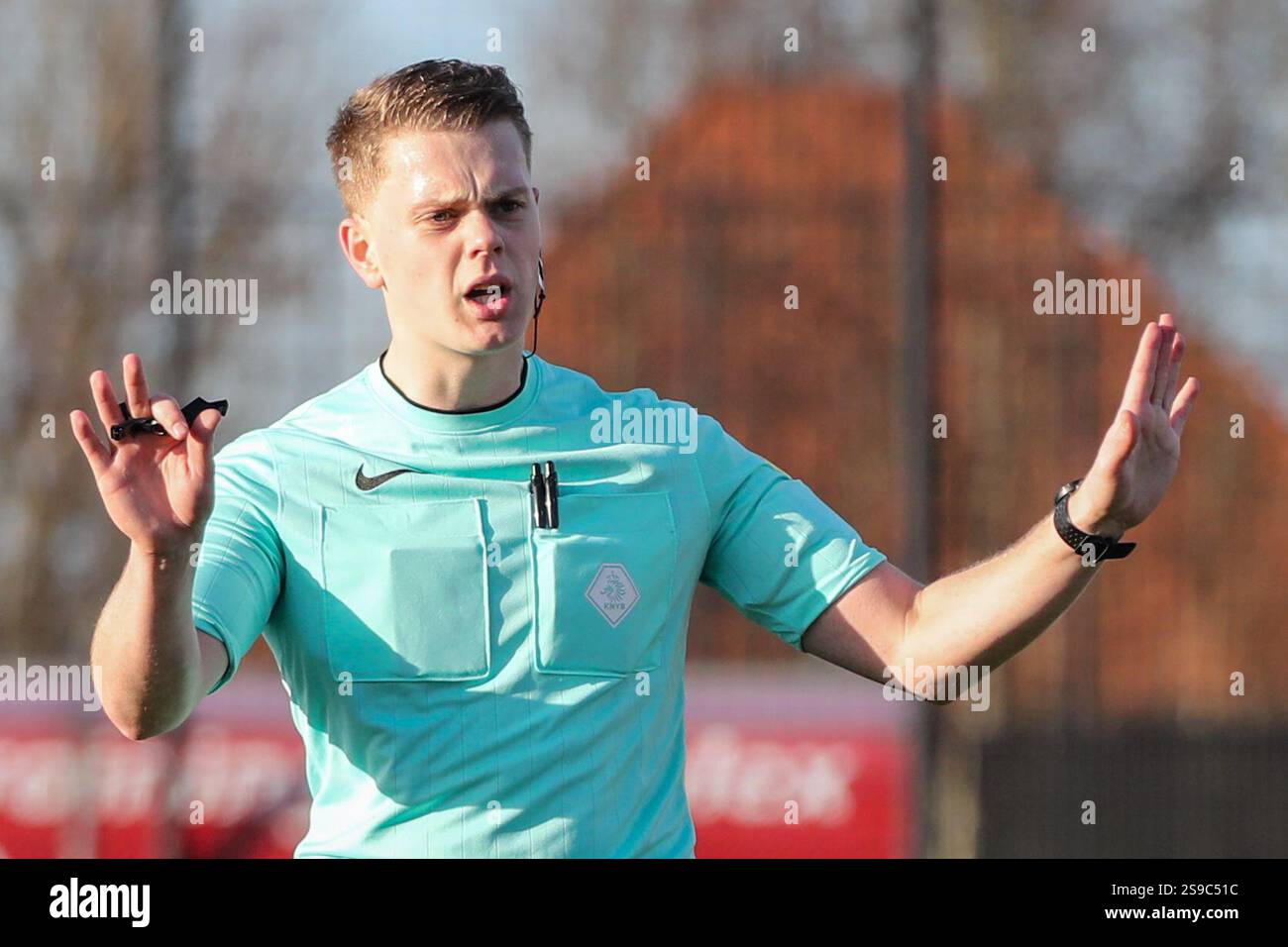 WIJDEWORMER, NETHERLANDS - JANUARY 25: Referee Bram de Meij makes a ...