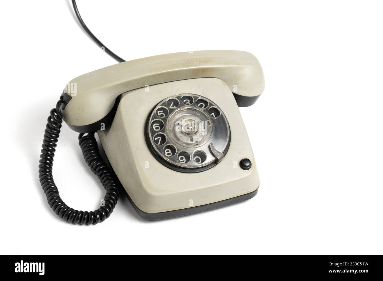 Old disk phone, highlighted on retro style white background Stock Photo ...