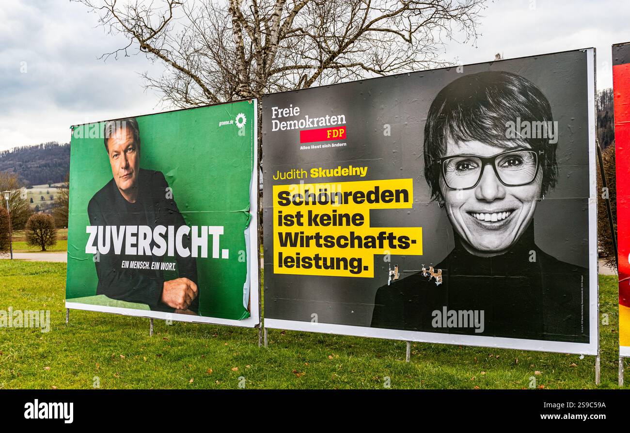 Lauchringen, Germany, 12th Jan 2025: Left: Election campaign poster of ...