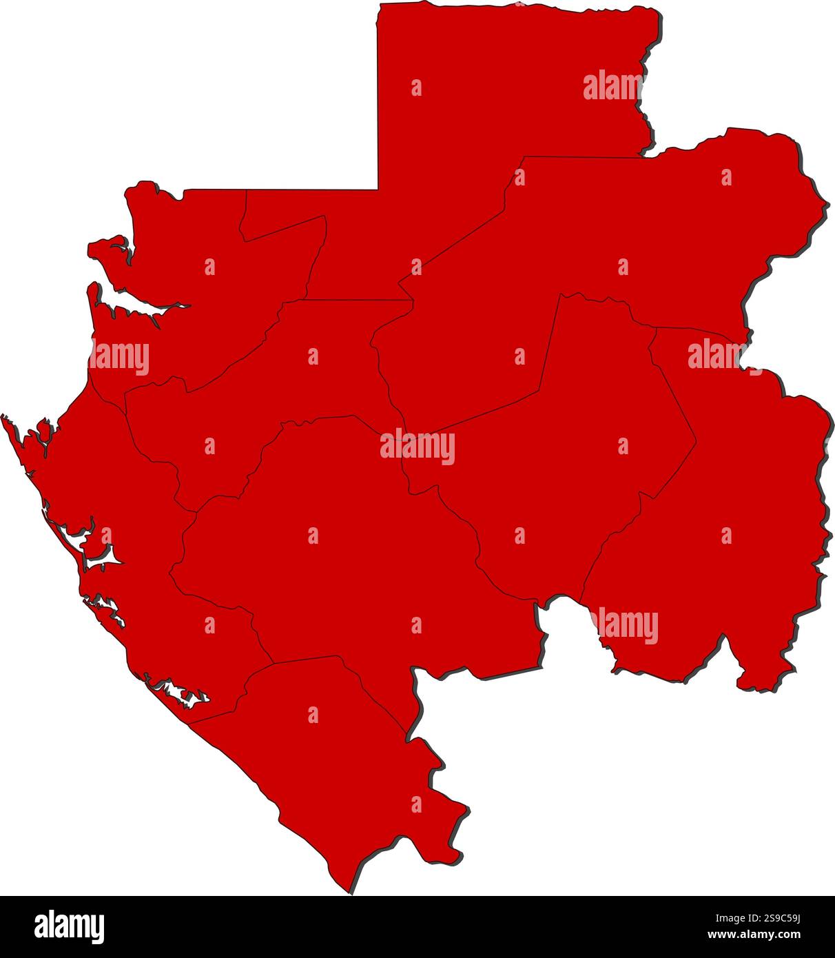 Map of Gabon with the provinces, colored in red Stock Vector Image ...