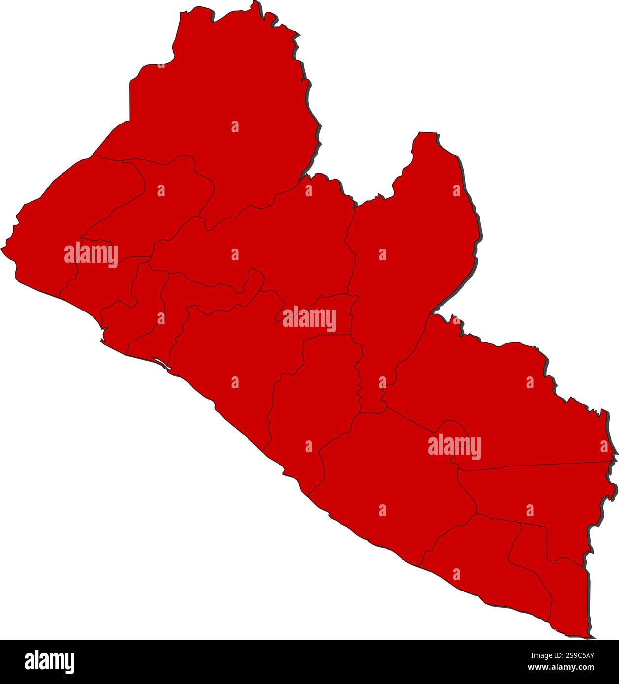 Map of Liberia with the provinces, colored in red Stock Vector Image ...