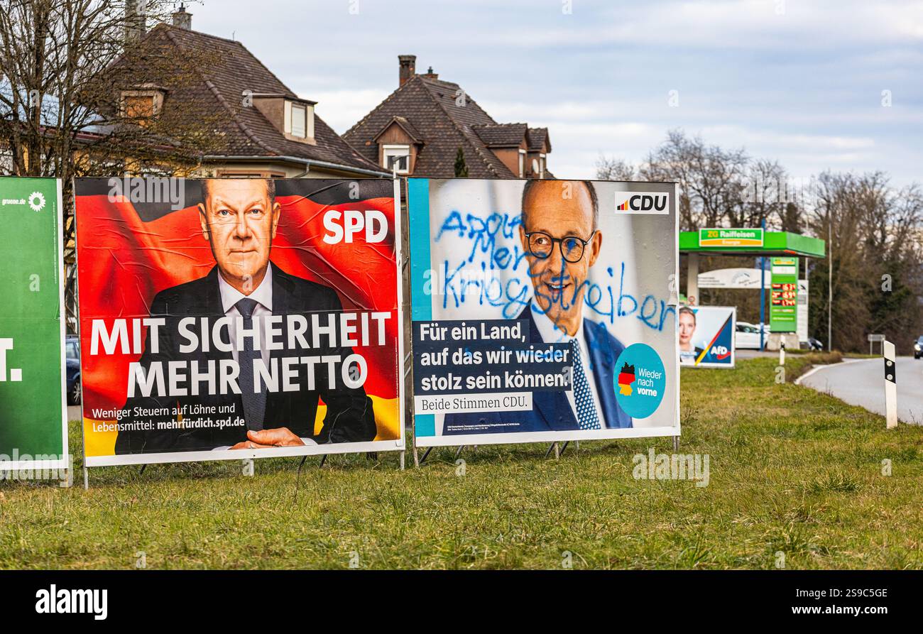 Albbruck, Germany, 12th Jan 2025: On the left is the election poster of ...