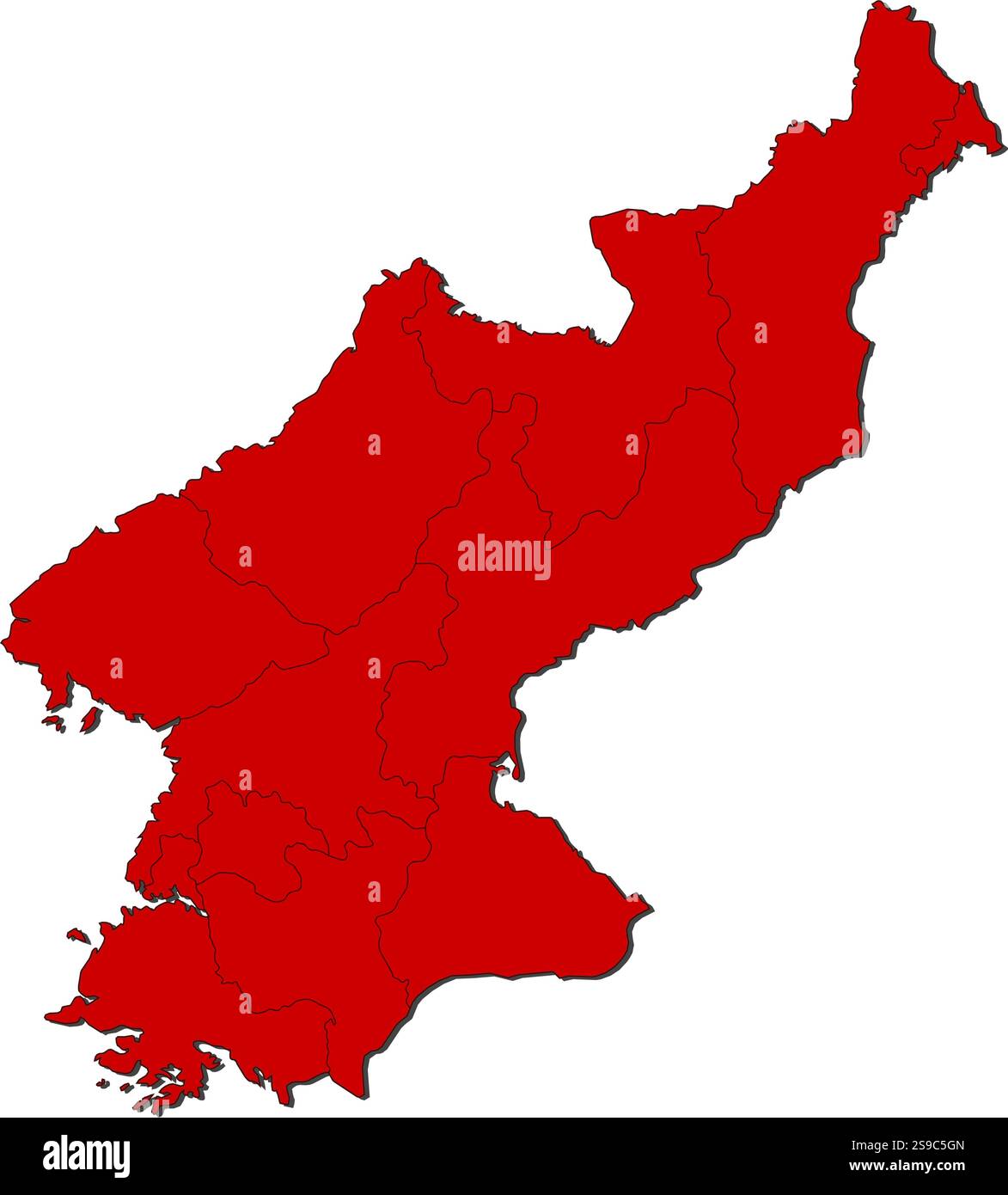 Map of North Korea with the provinces, colored in red Stock Vector ...