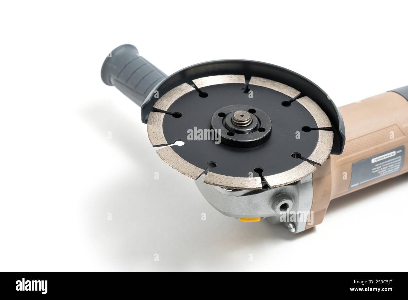 Angle grinder with disc closeup on white background Stock Photo - Alamy