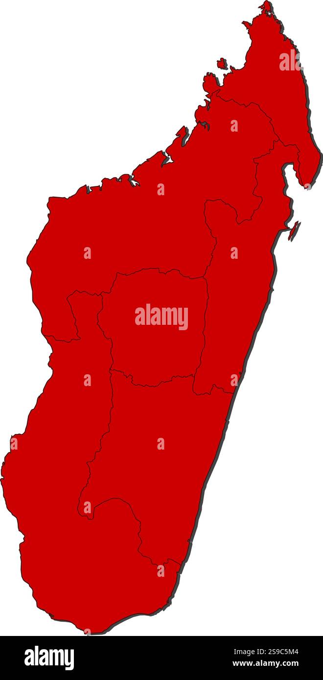 Map of Madagascar with the provinces, colored in red Stock Vector Image ...