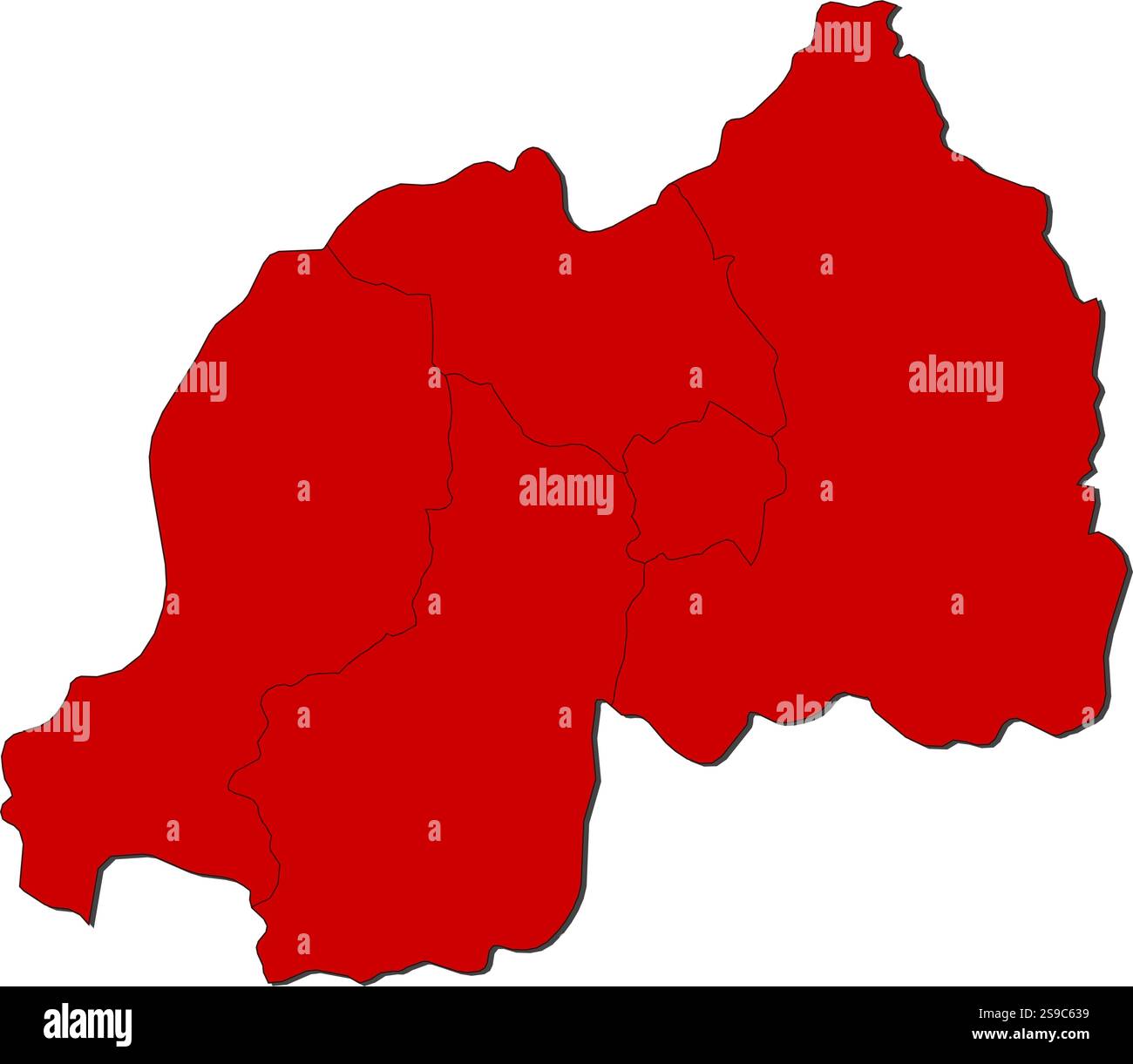 Map of Rwanda with the provinces, colored in red Stock Vector Image ...