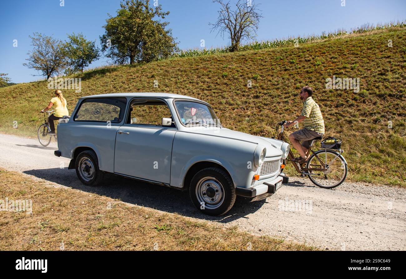 Hüntwangen, Switzerland, 24th Aug 2024: A Trabant 601 drives on a ...