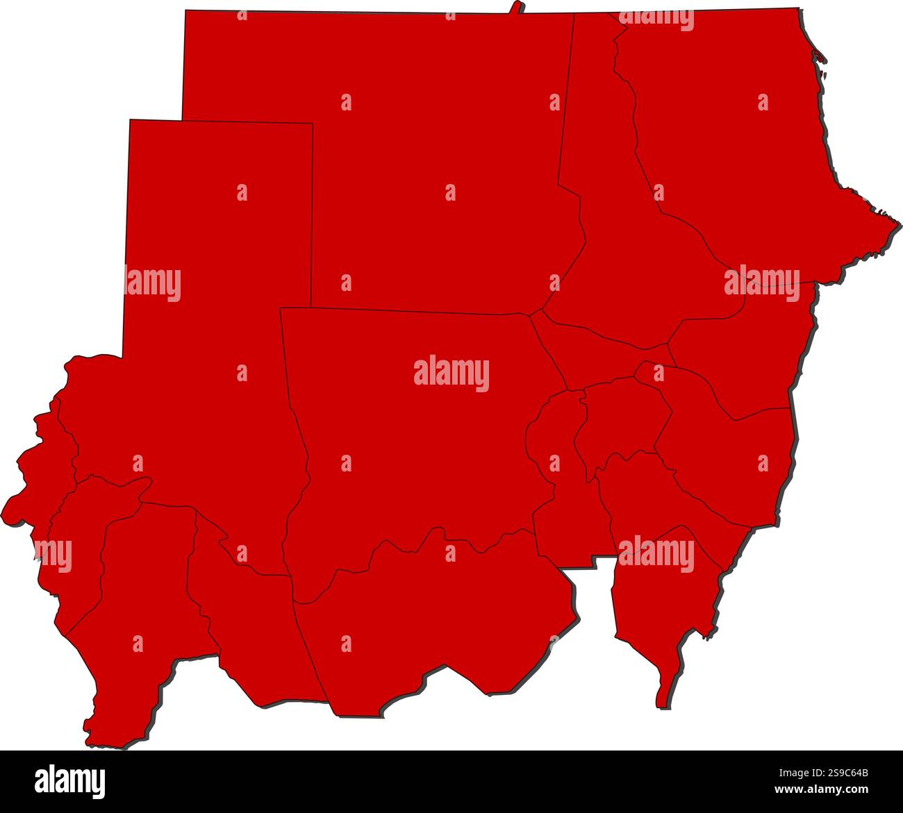 Map of Sudan with the provinces, colored in red Stock Vector Image ...