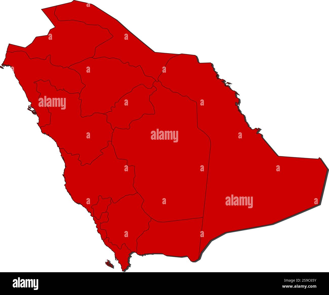 Map of Saudi Arabia with the provinces, colored in red Stock Vector ...