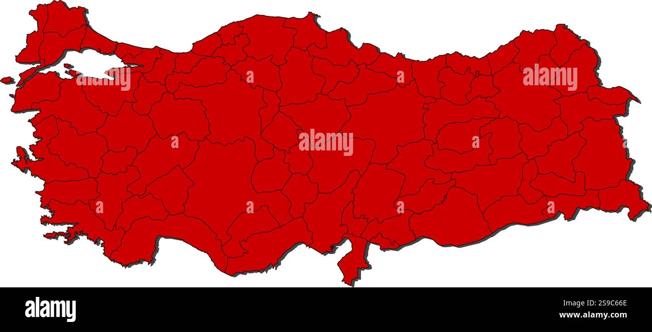 Map of Turkey with the provinces, colored in red Stock Vector Image ...