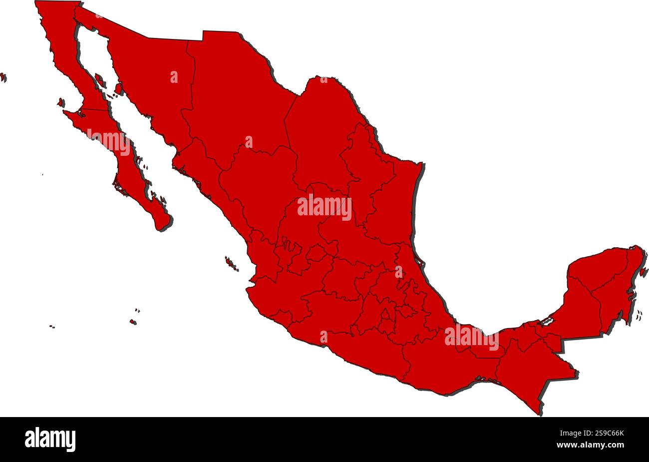 Map of Mexico with the provinces, colored in red Stock Vector Image ...