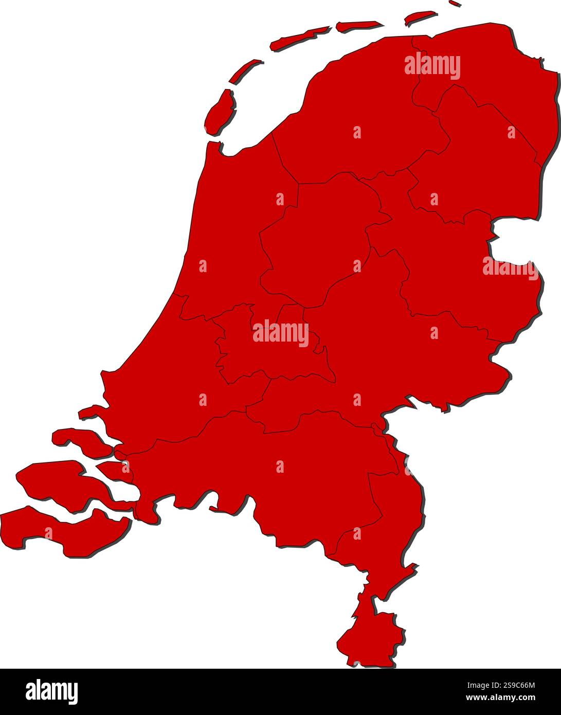 Map of Netherlands with the provinces, colored in red Stock Vector ...