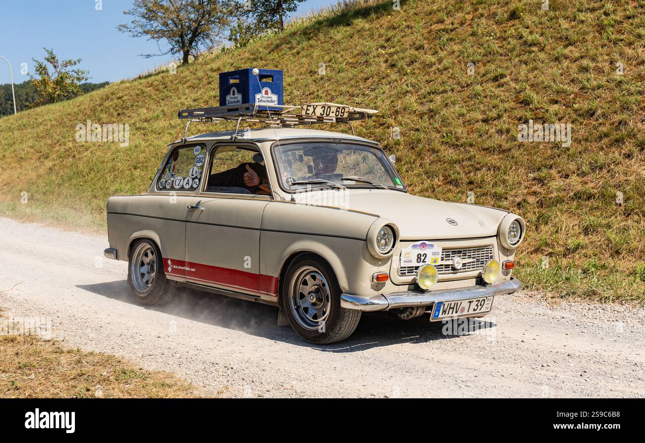 Hüntwangen, Switzerland, 24th Aug 2024: A Trabant 601 drives on a ...