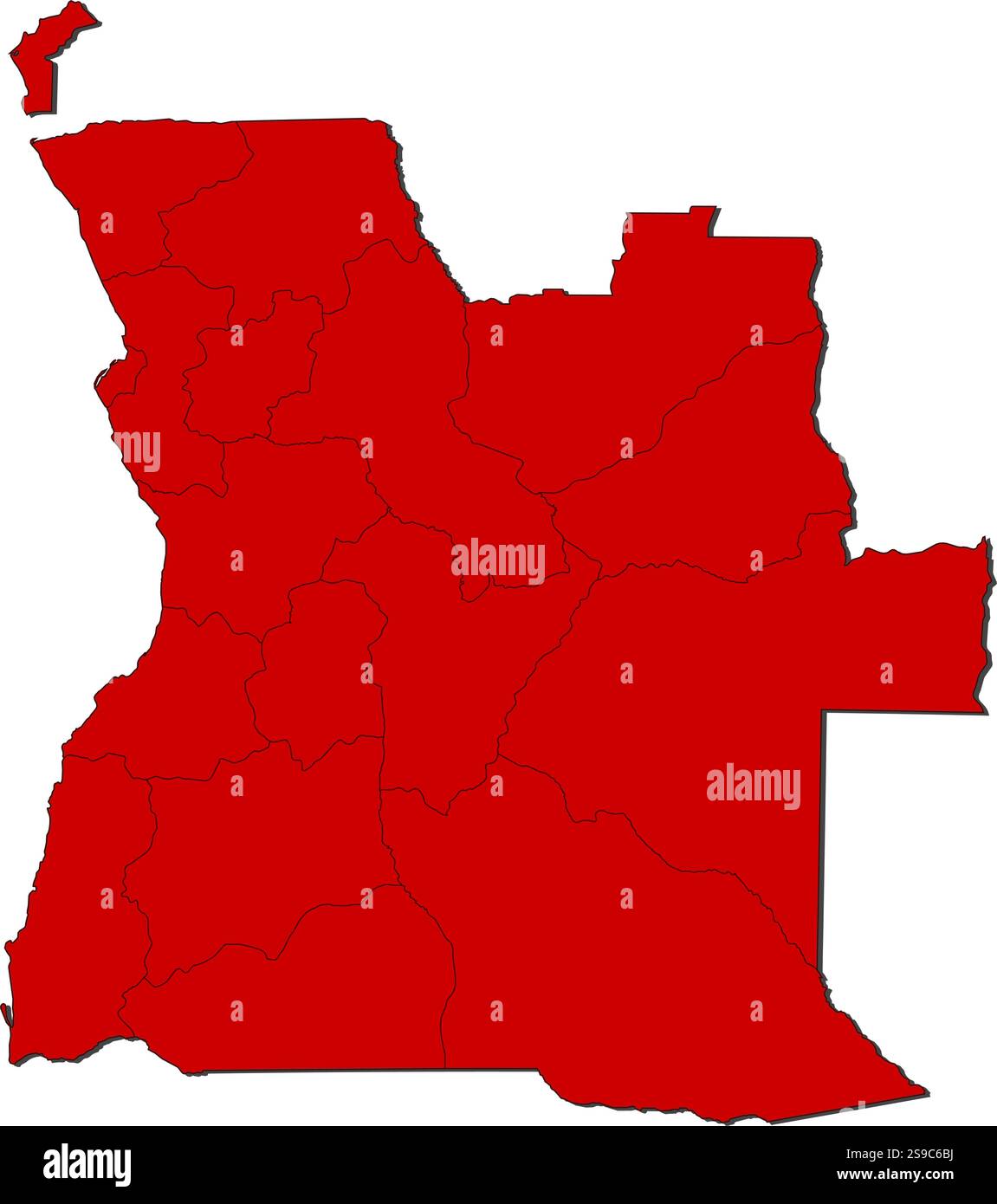 Map of Angola with the provinces, colored in red Stock Vector Image ...
