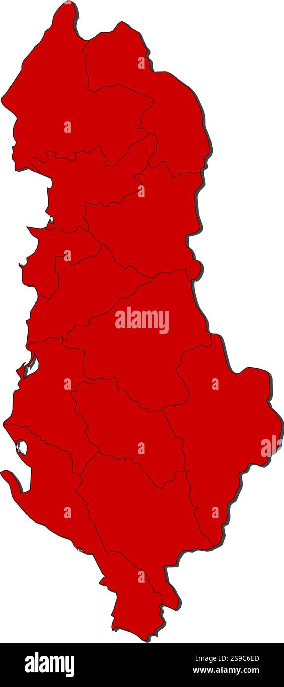Map of Albania with the provinces, colored in red Stock Vector Image ...